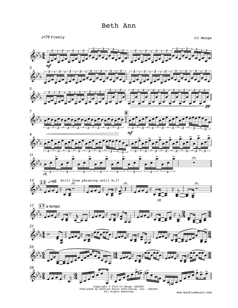 Beth Ann - Solo for Double Second Steel Pan - CJ Menge – Boxfish Music ...