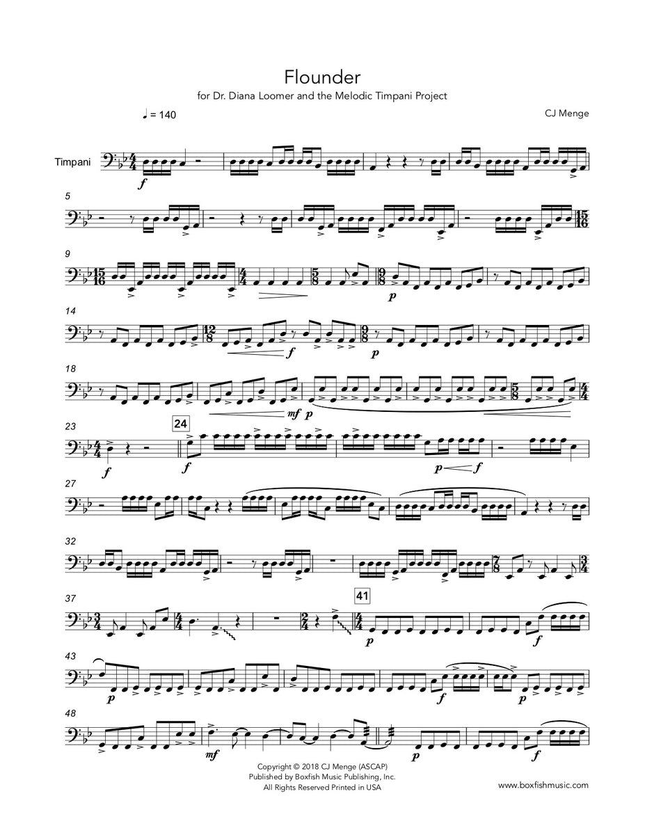 Flounder for Solo Timpani - CJ Menge – Boxfish Music Publishing, Inc.
