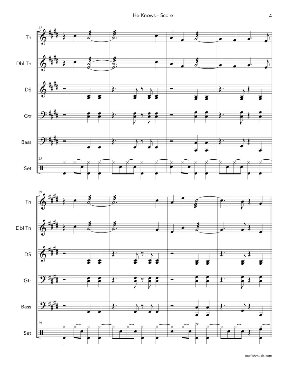 He Knows for Steelband Matt Ehlers – Boxfish Music Publishing, Inc.