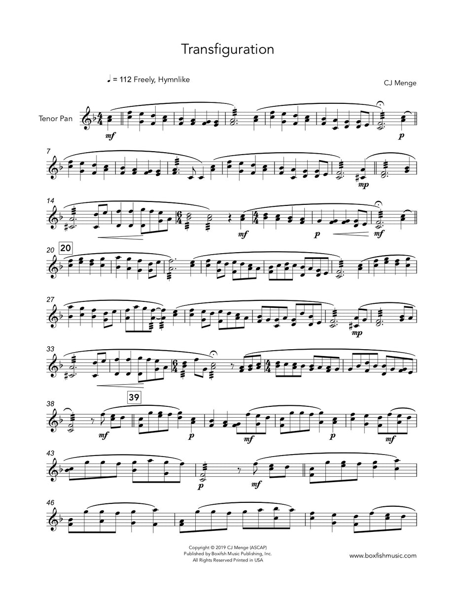 Five Solos for Tenor Steel Pan - Vol. I -CJ Menge – Boxfish Music ...