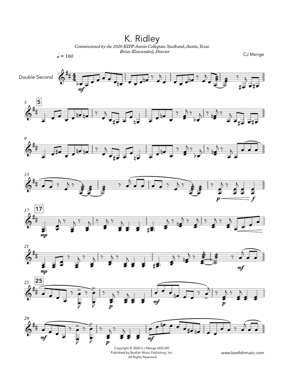 K. Ridley - Solo for Double Second Steel Pan - CJ Menge – Boxfish Music ...