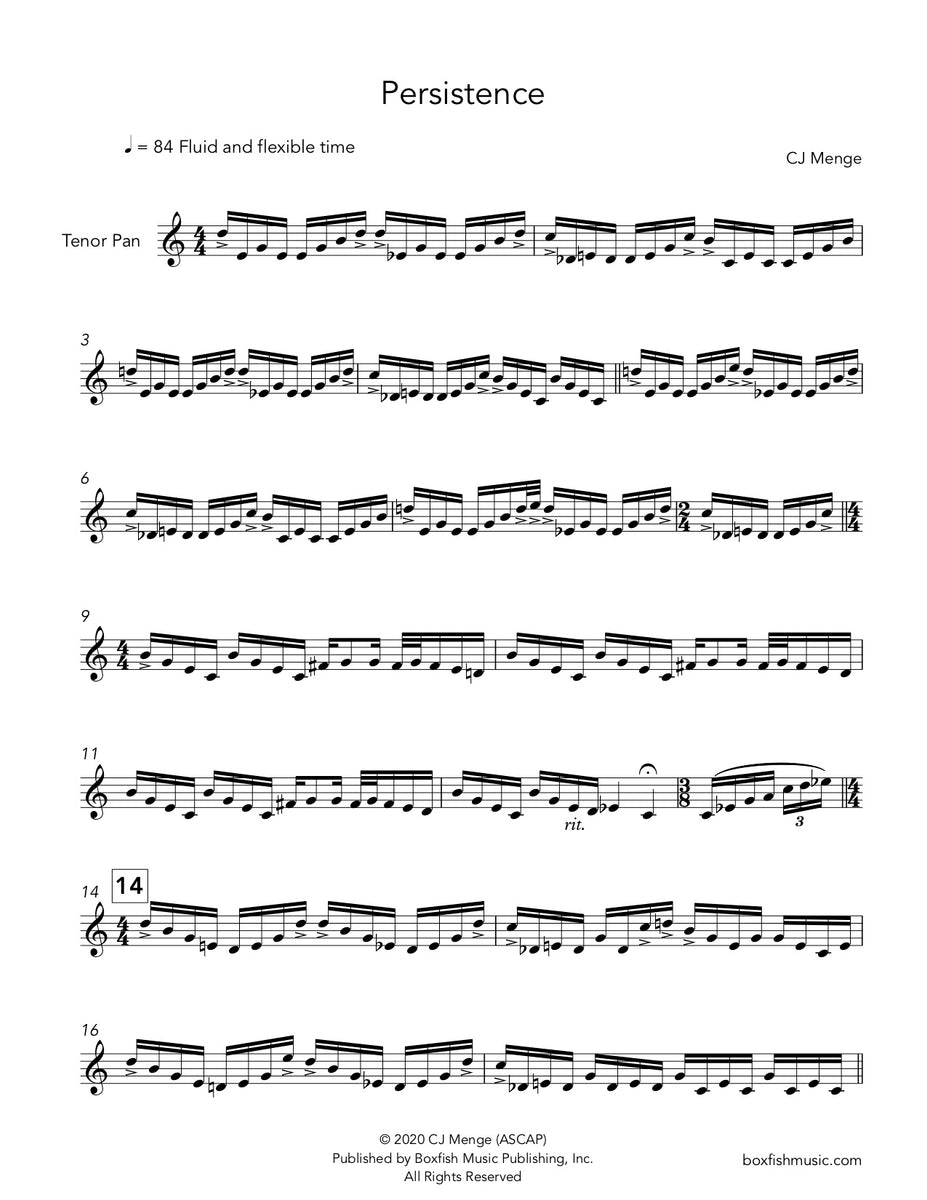 Persistence for Solo Lead/Tenor Pan – CJ Menge – Boxfish Music ...